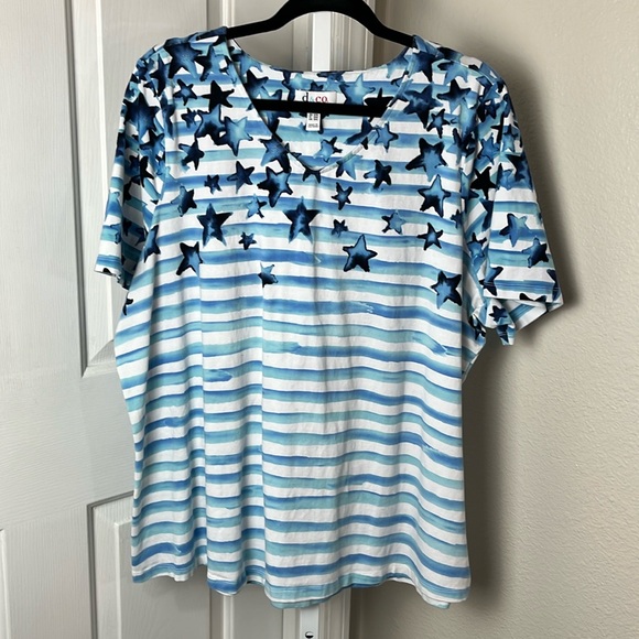 Denim&Co | Tops | Denim And Company Blue Star Striped Tshirt | Poshmark